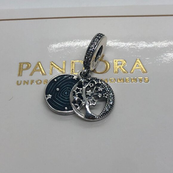 Pandora | Jewelry | Pandora Double Dangle Tree Galaxy Moon Charm | Poshmark